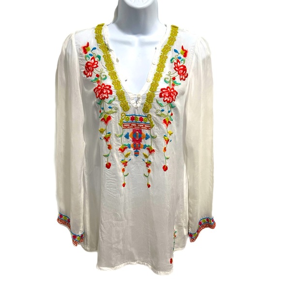 Johnny Was | Tops | Johnny Was Boho Embroidered Tunic Blouse Sheer ...